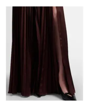 SELF-PORTRAIT Lace-trimmed Pleated Satin Maxi Dress