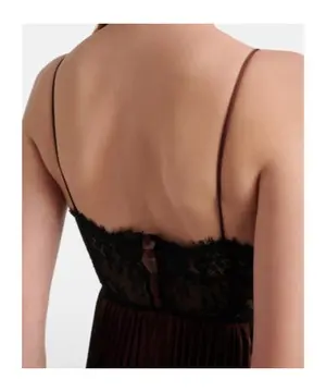 SELF-PORTRAIT Lace-trimmed Pleated Satin Maxi Dress