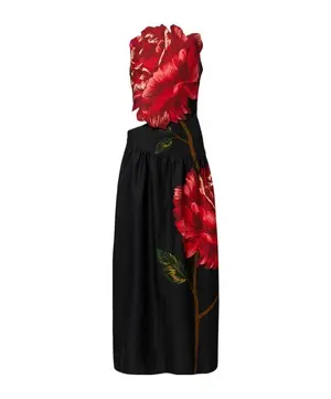 Farm Rio Floral-appliqué Linen-blend Cocktail Dress - Black