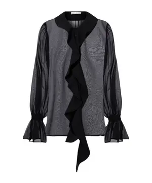 Nina Ricci Ruffled Sheer Silk Blouse - Black