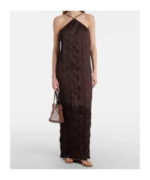 Staud Akari Plissé Halterneck Maxi Dress