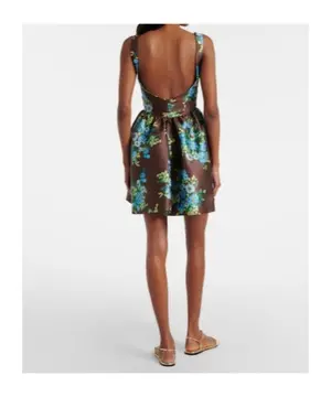 ALEMAIS Floral Peplum Satin Mini Dress
