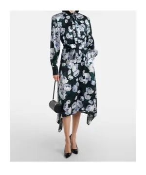 Stella McCartney Floral Tie-neck Satin Midi Dress