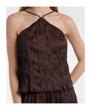 Staud Akari Plissé Halterneck Top