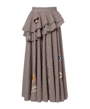 ALEMAIS Sirocco Embroidered Striped Cotton Maxi Skirt - Gray
