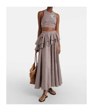 ALEMAIS Sirocco Embroidered Striped Cotton Maxi Skirt