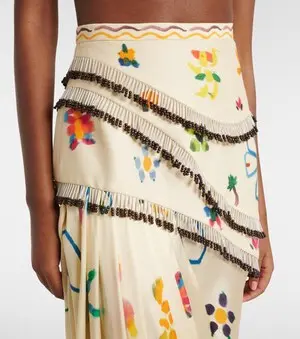 ALEMAIS Sidi Embellished Linen-blend Midi Skirt