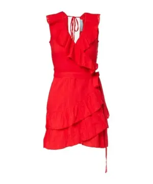 Melissa Odabash Molly Ruffled Cotton Wrap Mini Dress - Red
