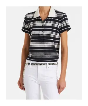 FRAME Striped Linen-blend Polo Shirt