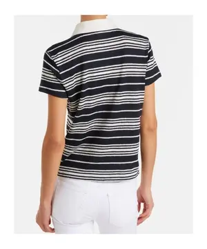 FRAME Striped Linen-blend Polo Shirt