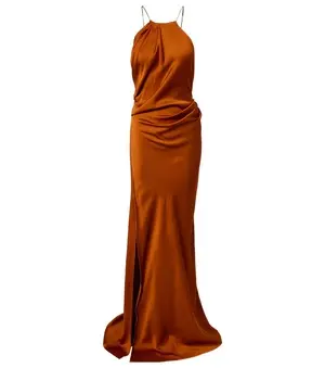 Victoria Beckham Draped Satin Gown - Brown