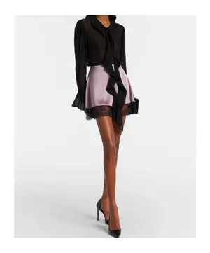 Nina Ricci Lace-trimmed Silk-blend Satin Shorts