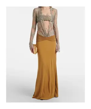 Christopher Esber Sèpienne Lace And Suede Gown