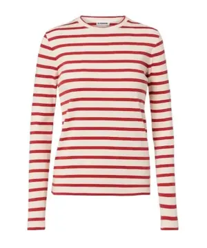 JIL SANDER Striped Cotton T-shirt - Red