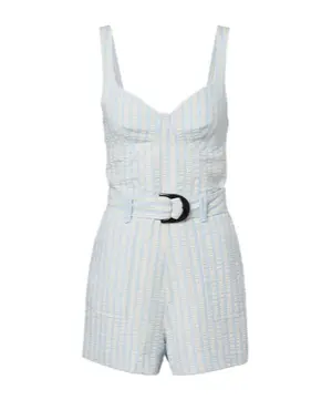 Simkhai Striped Cotton-blend Seersucker Romper - Blue