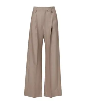 Victoria Beckham Herringbone Virgin Wool Pleated Pants - Nude