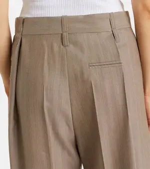 Victoria Beckham Herringbone Virgin Wool Pleated Pants