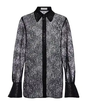 Nina Ricci Sequined Lace Shirt - Black
