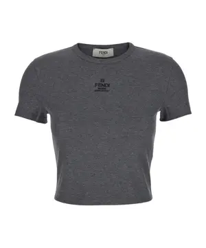 Fendi Ribbed Cropped T-shirt With Logo Lettering