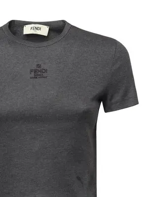Fendi Ribbed Cropped T-shirt With Logo Lettering