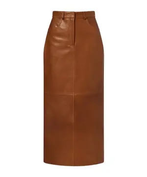 Nour Hammour Ghalia Leather Pencil Skirt - Brown