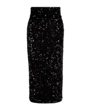 Vince Sequined Velvet Midi Skirt - Black