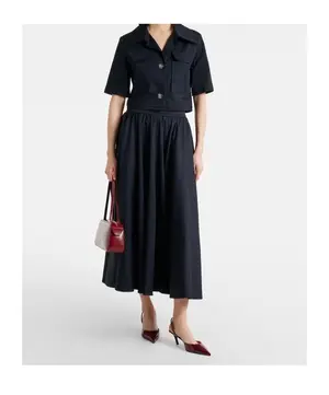 PATOU Pleated Cotton Midi Skirt
