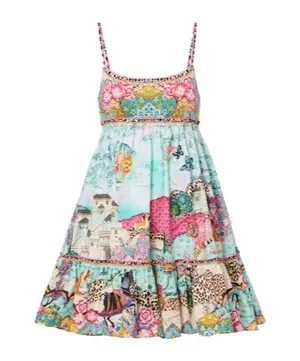 Camilla Gathered Printed Cotton Minidress - Blue