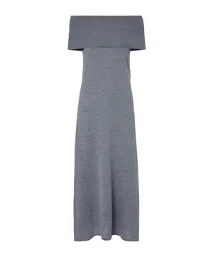 Jardin Des Orangers Off-shoulder Virgin Wool Maxi Dress - Gray