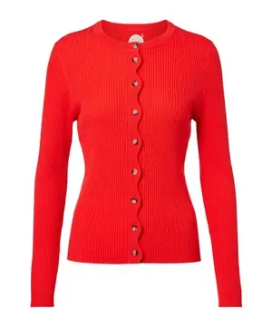 Jardin Des Orangers Ribbed-knit Scalloped Wool And Cashmere Cardigan - Red