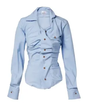 VIVIENNE WESTWOOD Orb Gathered Cotton Poplin Shirt - Blue