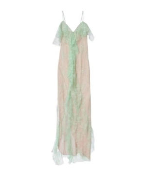 Blumarine Ruffled Sheer Lace Gown - Nude