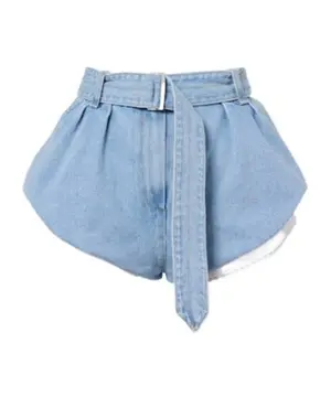 Magda Butrym Belted High-rise Denim Shorts - Blue