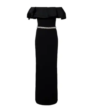 SAFIYAA LONDON Crystal Embellished Off-the-shoulder Crepe Gown - Black