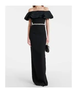 Safiyaa Crystal Embellished Off-the-shoulder Crepe Gown