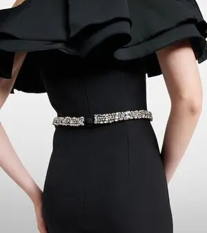 Safiyaa Crystal Embellished Off-the-shoulder Crepe Gown