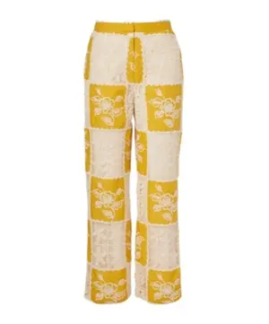 Farm Rio Lace-trimmed Cotton Straight Pants - Nude