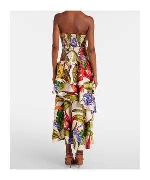 Farm Rio Strapless Ruffled Floral Cotton Midi Dress