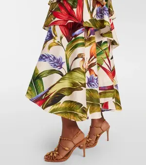 Farm Rio Strapless Ruffled Floral Cotton Midi Dress