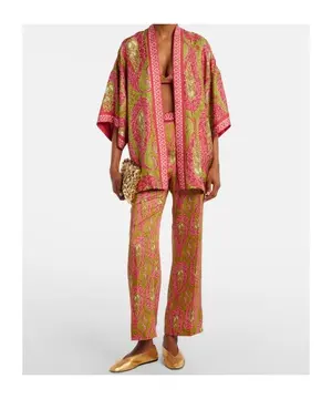 Etro Printed Silk Twill Wrap Coat