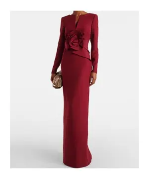 Roland Mouret Floral Appliqué V-neck Gown - Red