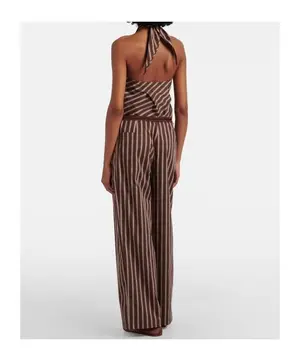JACQUES WEI Striped Cotton-blend Wide-leg Pants