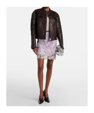 JACQUES WEI Embellished Lace Miniskirt