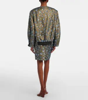 JACQUES WEI Floral Sequined Pencil Skirt