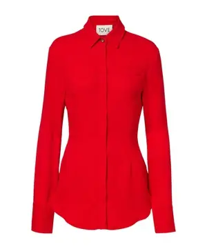 Tove Long Sleeve Shirt With Lapel Collar - Red