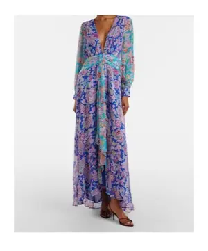 Rixo Meera Floral Gathered Chiffon Maxi Dress