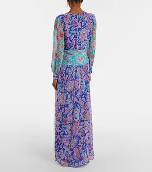 Rixo Meera Floral Gathered Chiffon Maxi Dress