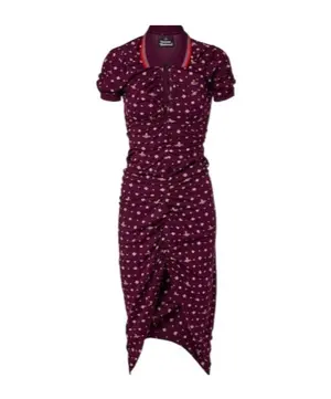VIVIENNE WESTWOOD Pulling Printed Ruched Cotton Midi Dress - Red