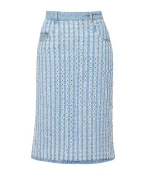 Nina Ricci Striped Denim Pencil Skirt - Blue