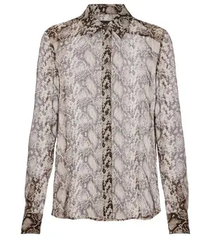 NILI LOTAN Nili Lotan Gaia Snakeskin Print Silk Shirt Gray